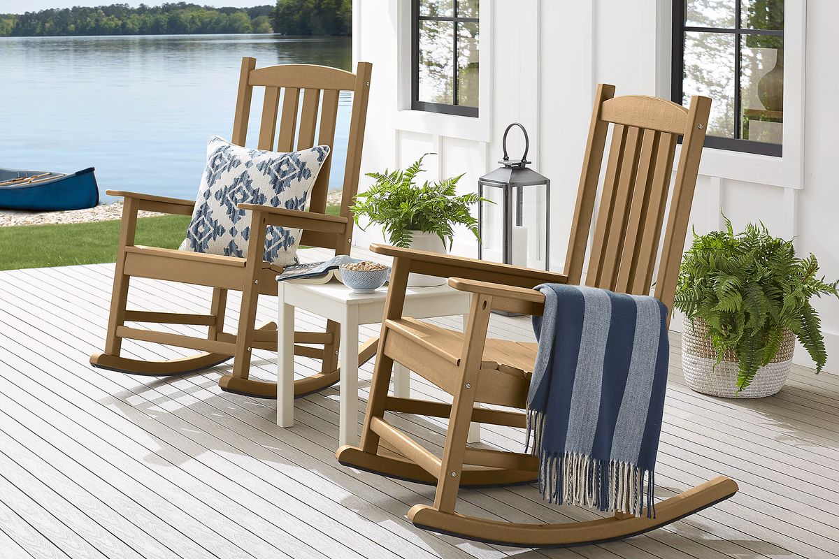 Brocky 3 Pc Brown Dark Wood Synthetic Fabric Outdoor Rocking Rocker ...