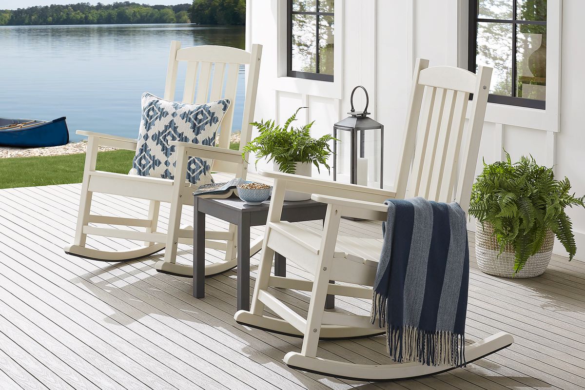Brocky 3 Pc White Colors,White Synthetic Fabric Outdoor Rocking Rocker ...