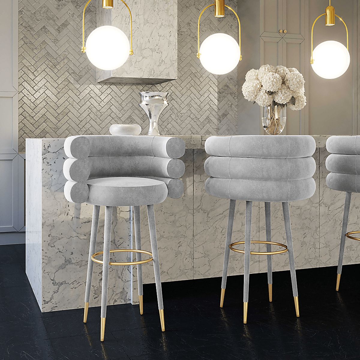 Bromelia Gold Colors,Metal Gray Polyester Fabric Counter Stool | Rooms ...