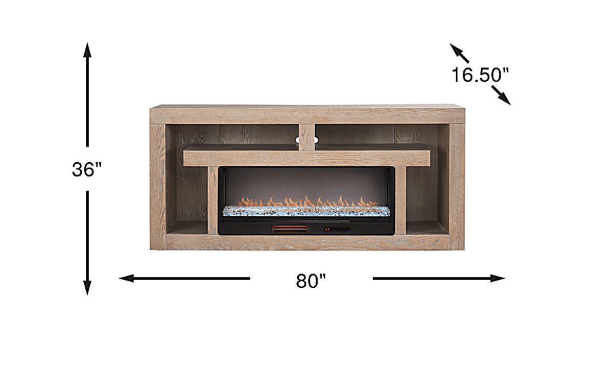 Brookland Park Brown Dark Wood 80 in. Console With Crystal Firebox ...