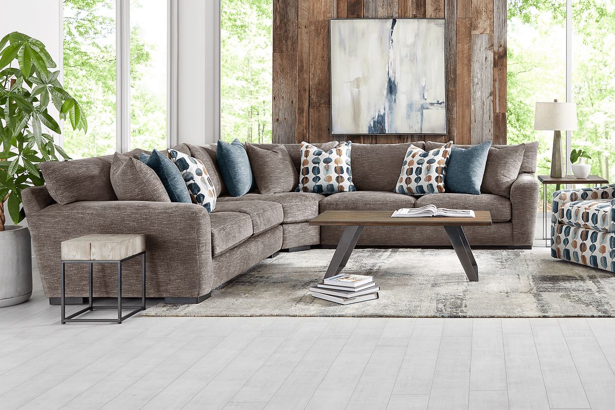 Brooklyn Gardens Mocha Brown Twill 3 Pc Sectional | Rooms to Go