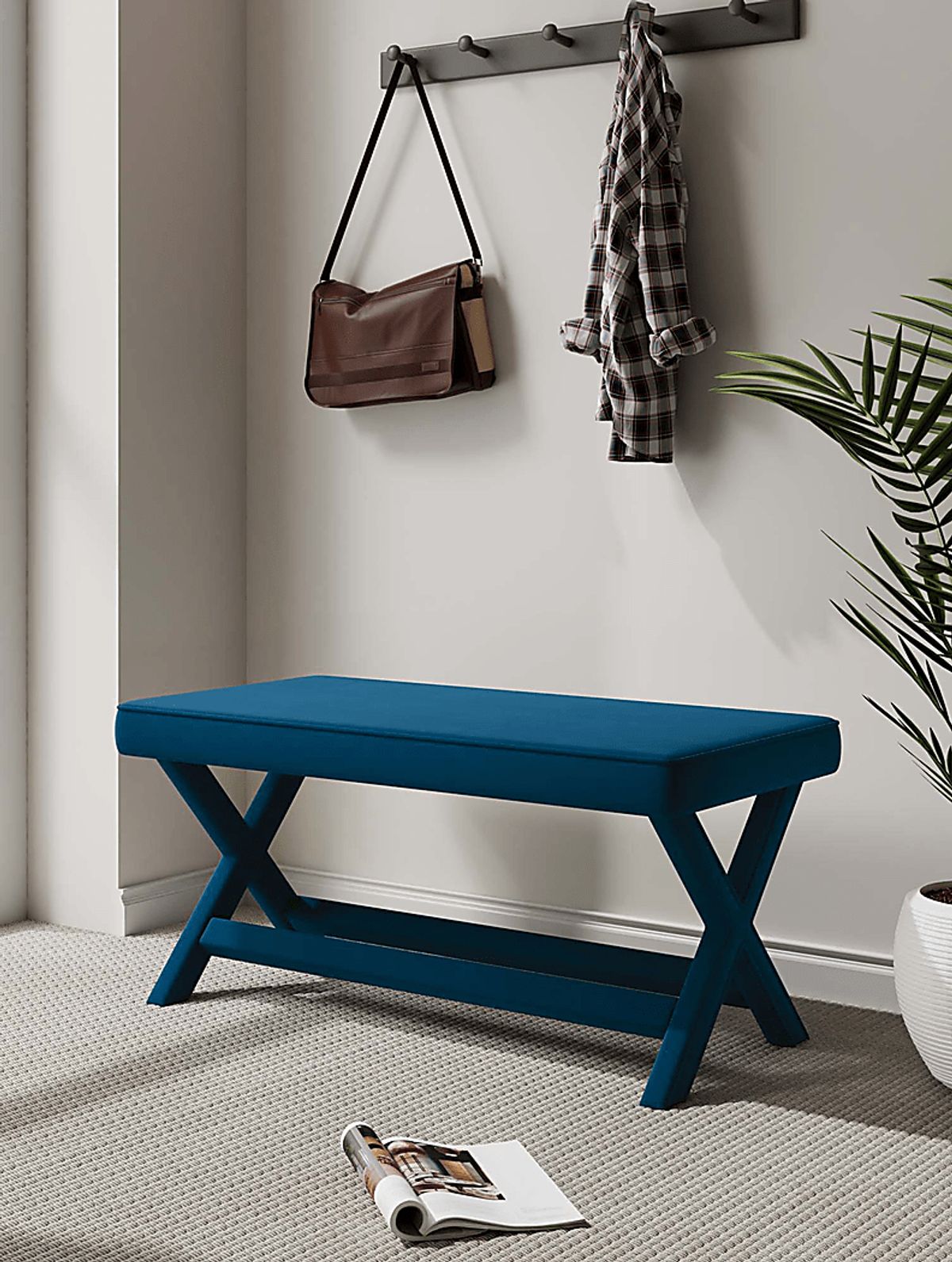 Brougham II Blue Velvet Plush Bench | Rooms to Go