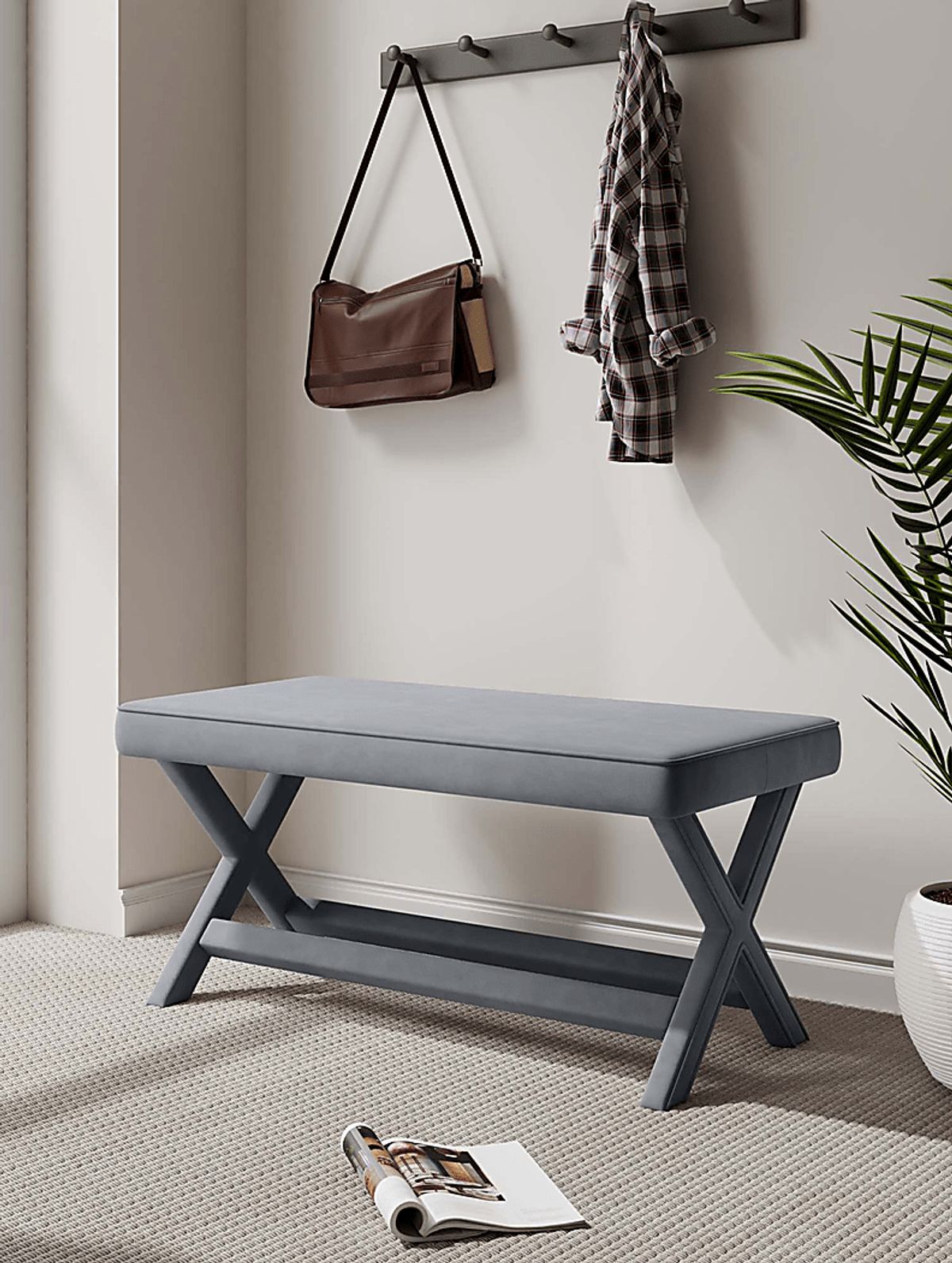 Brougham II Gray Velvet Plush Bench | Rooms to Go