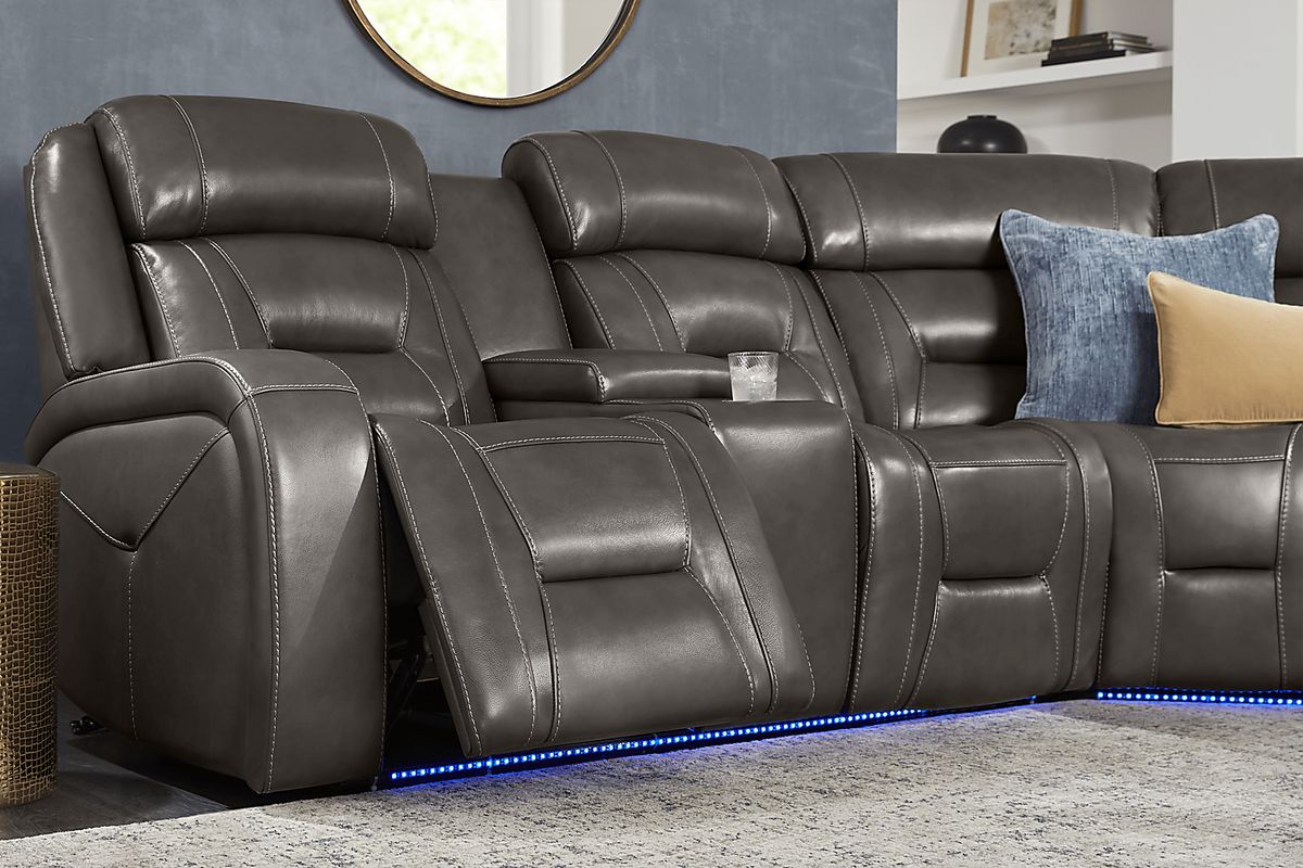 Brunswick Dark Gray Leather 3 Pc Dual Power Reclining Sectional | Rooms ...