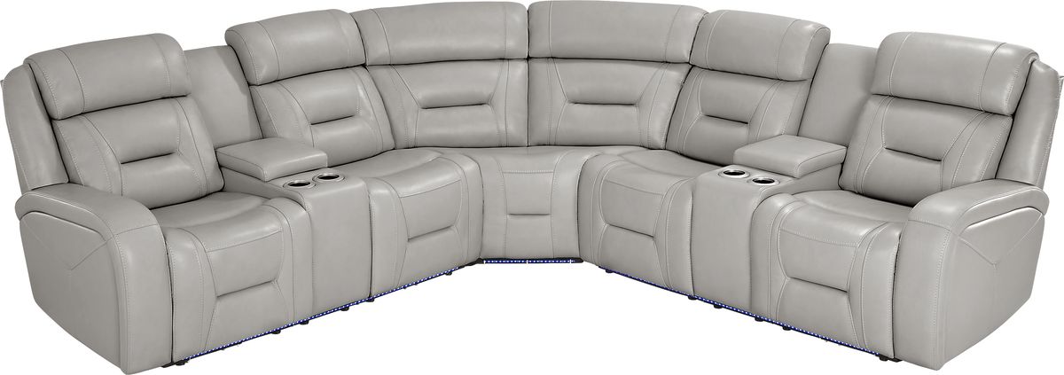 Brunswick Light Gray Leather 3 Pc Dual Power Reclining Sectional ...