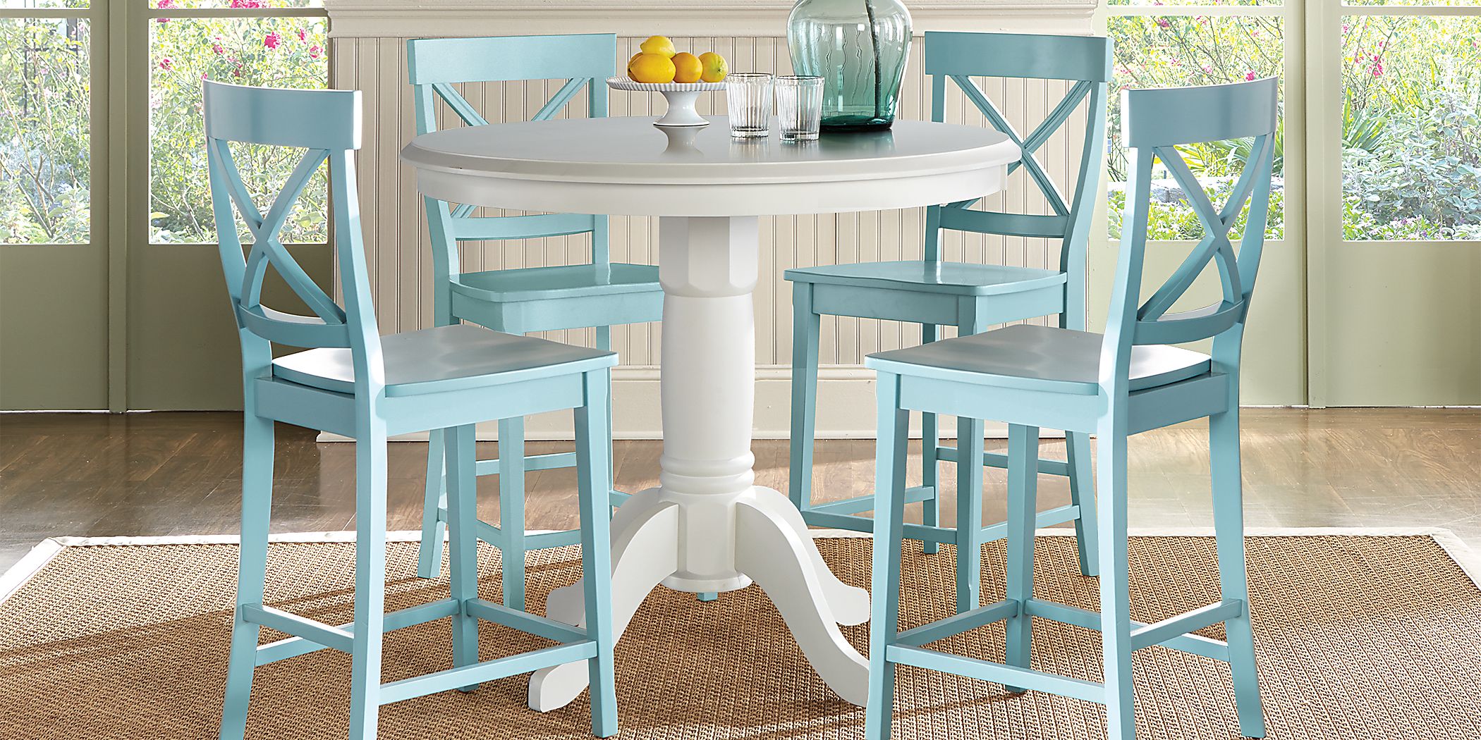 Brynwood White 5 Pc Counter Height Dining Set with Blue Stools - Rooms ...