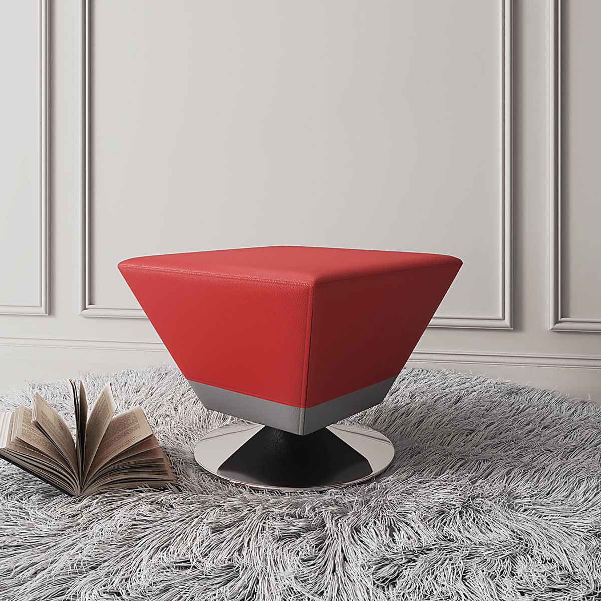 Buecker Red Faux Leather Fabric Ottoman | Rooms to Go