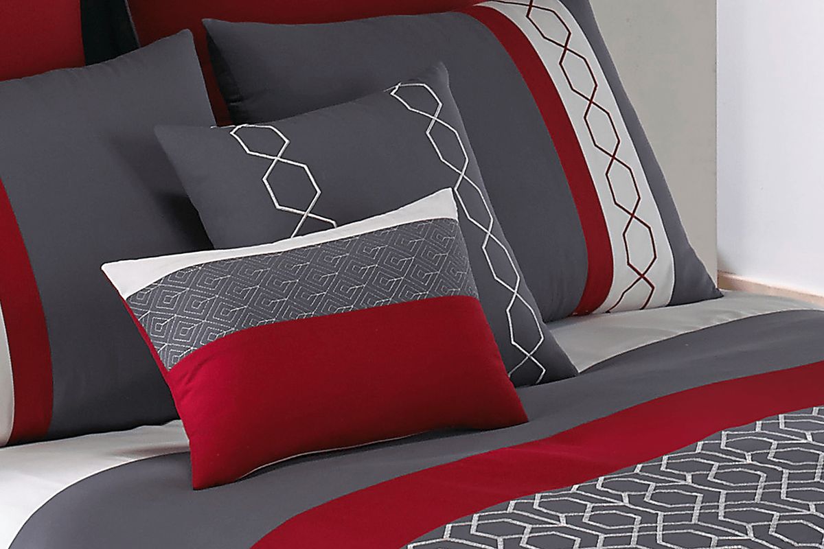 Bugshotte Red Polyester Fabric 8 Pc King Comforter Set | Rooms to Go