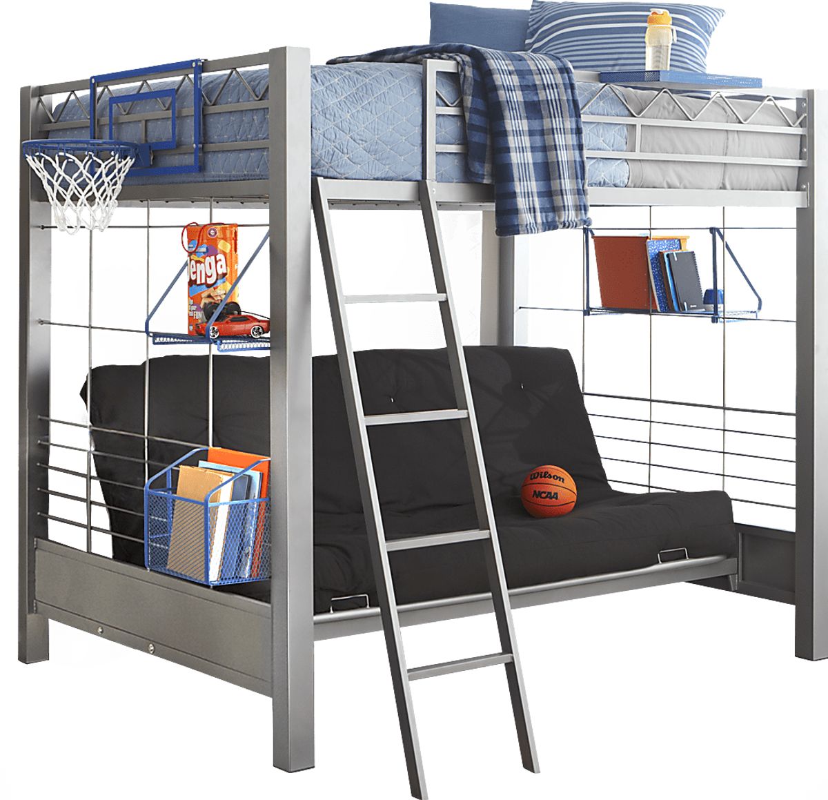 Build-A-Bunk Gray Blue Full/Futon Bunk Bed With Hoop | Rooms to Go