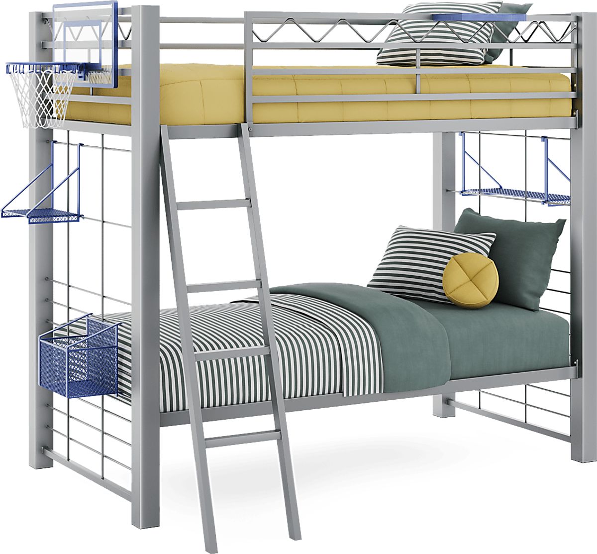 Build-A-Bunk Gray Blue Twin/Twin Bunk Bed W/Hoop | Rooms to Go