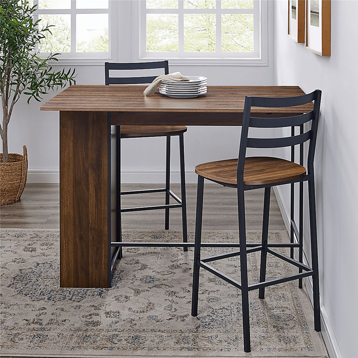 Burton Walnut Dark Wood Counter Height Table Set | Rooms to Go