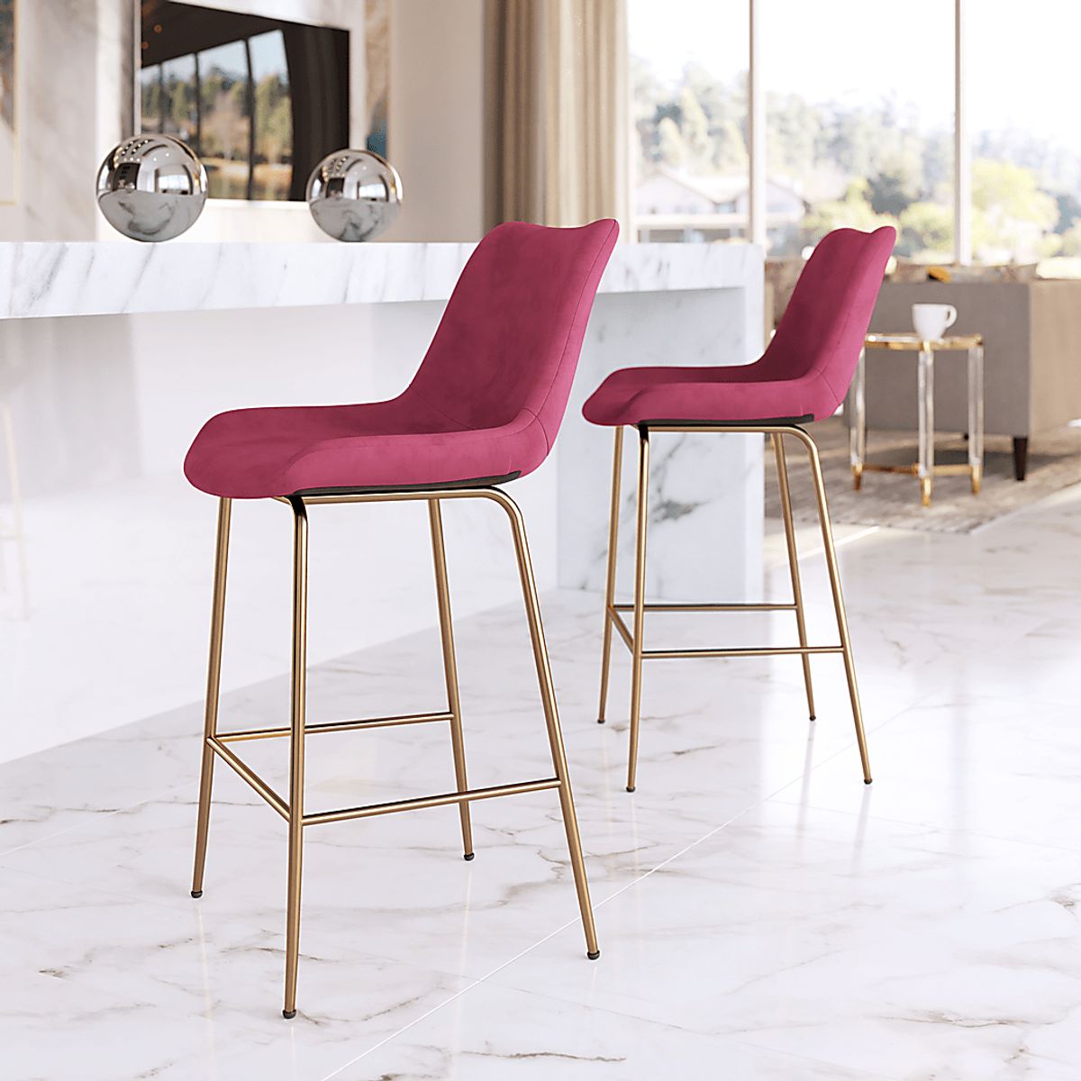 Byerstone Gold Colors,Metal Red Polyester Fabric Counter Stool | Rooms ...