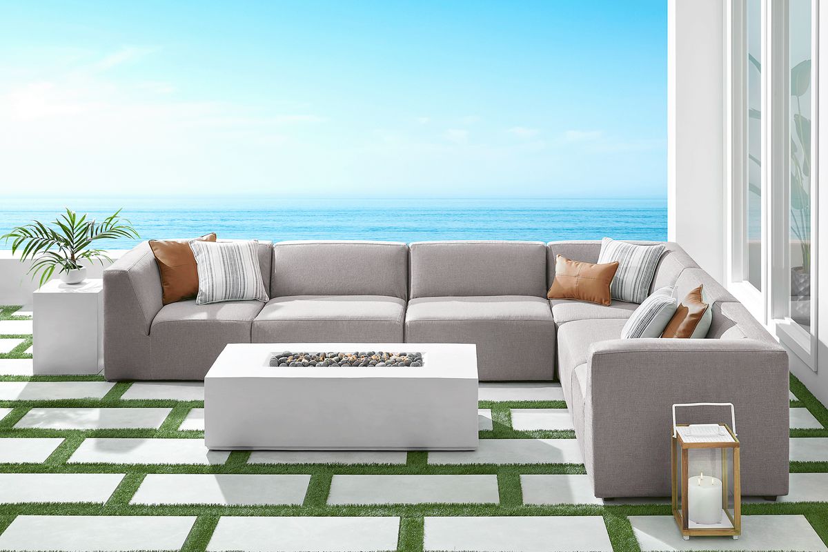 Cindy Crawford Calay Ash Beige,Gray 6 Pc Outdoor Sectional | Rooms to Go