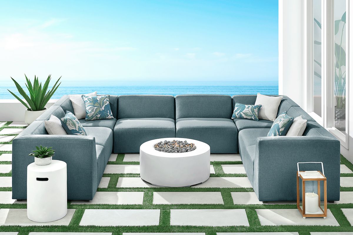 Cindy Crawford Calay Teal Blue,Green 8 Pc Outdoor Sectional | Rooms to Go