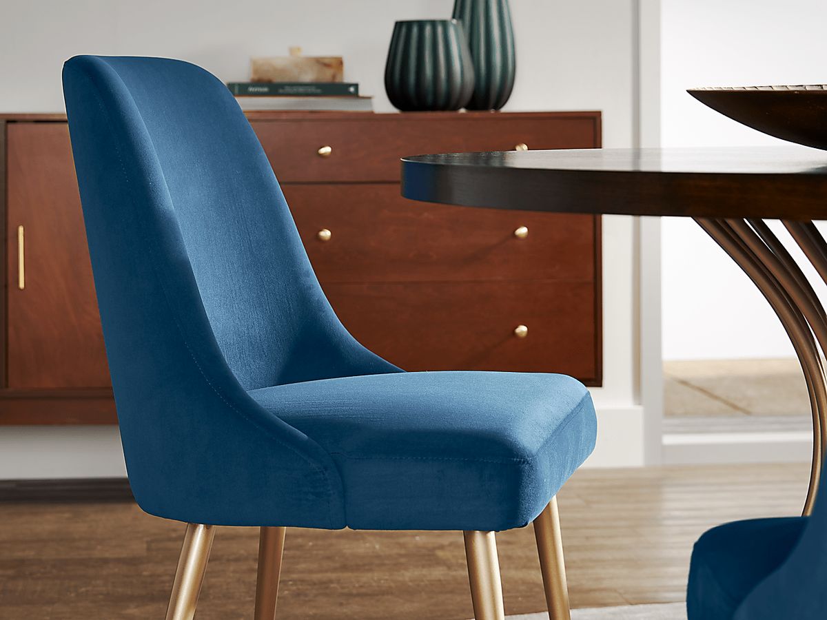 Calisi 5 Pc Brown Dark Wood Blue Dining Room Set With Dining Table ...