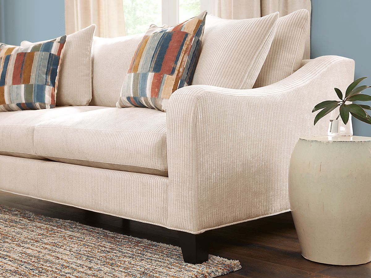 Cindy Crawford Cambria Ivory Beige Polyester Fabric Sofa | Rooms to Go