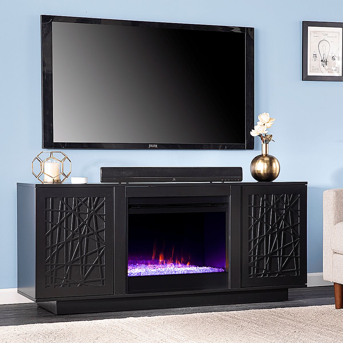 Cannonwolde I Black Black,Colors 60" Console, With Electric Fireplace ...