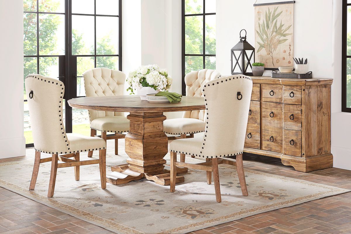 Canyon City 8 Pc Tan Light Wood Cream Beige Dining Room Set With Dining ...