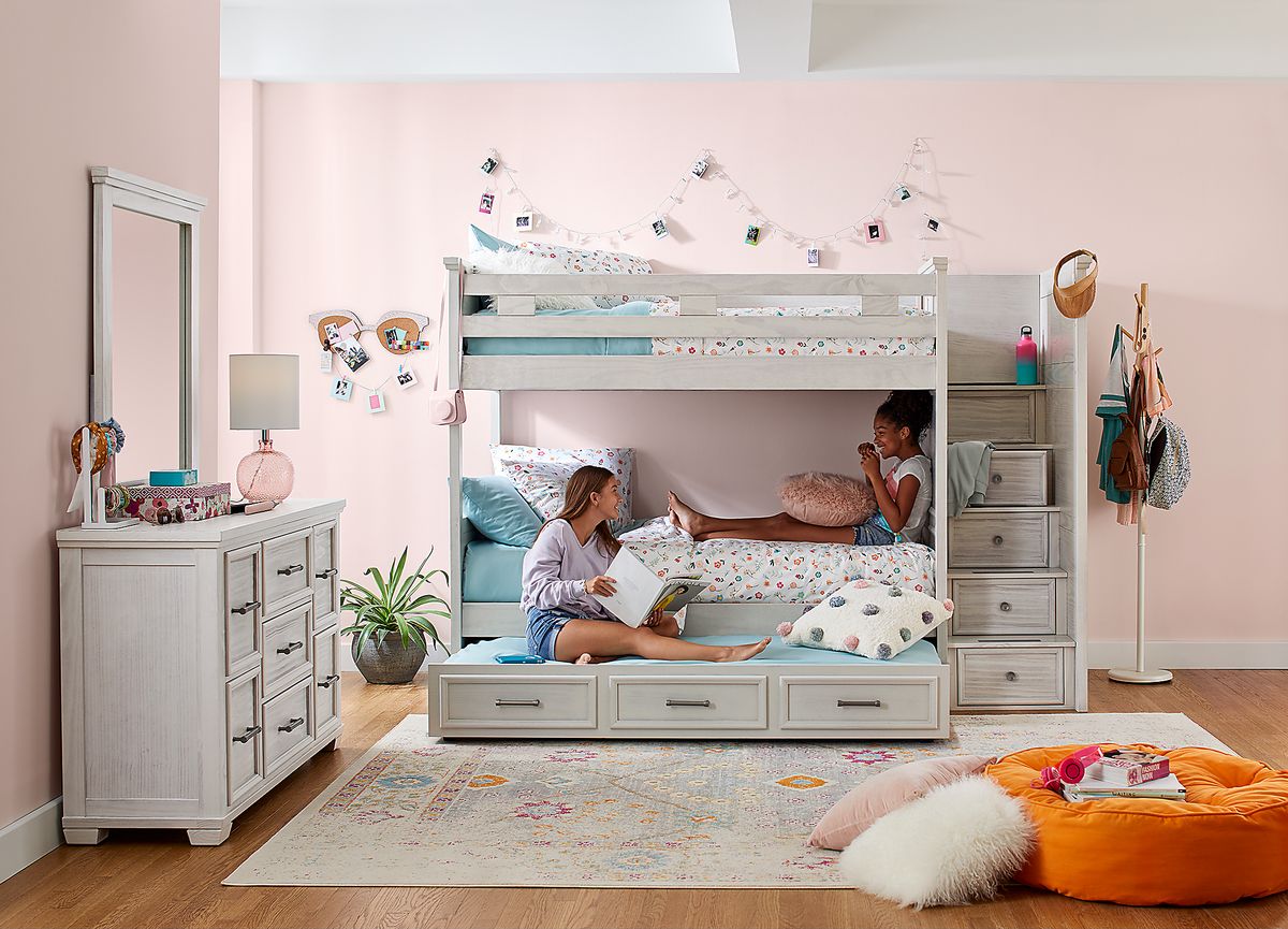 Canyon Lake Ash Gray Twin/Twin Step Bunk | Rooms to Go