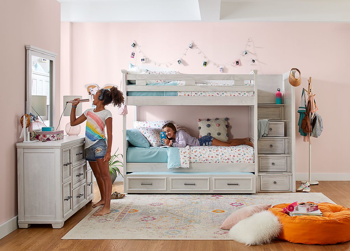 Canyon Lake Ash Gray Twin/Twin Step Bunk | Rooms to Go