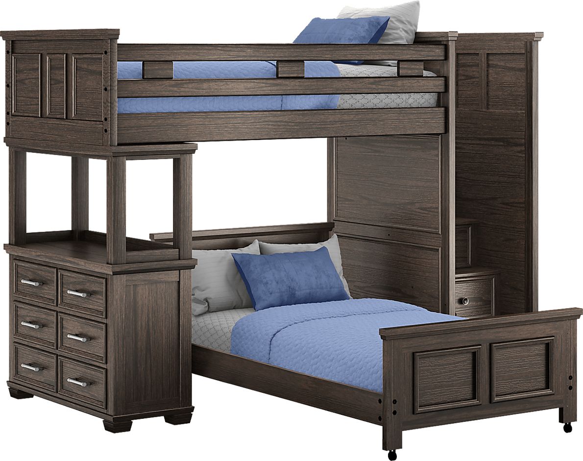 Canyon Lake Java Dark Wood Twin/Twin Step Loft With Dresser - Rooms To Go