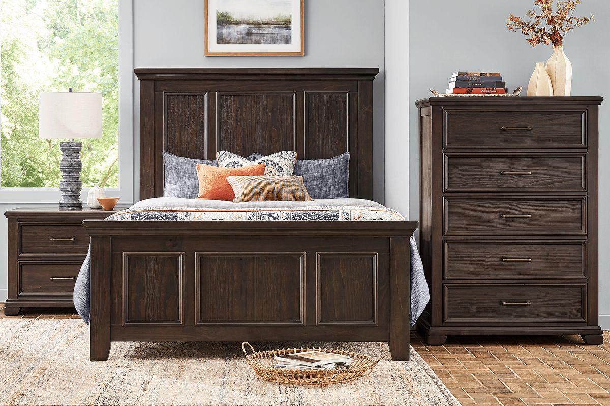Canyon River 5 Pc Java Dark Wood King Bedroom Set With 3 Pc King Panel ...