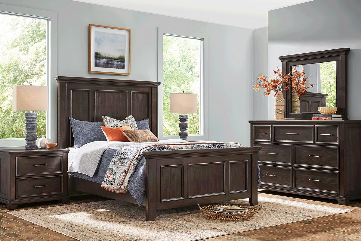 Canyon River 5 Pc Java Dark Wood Queen Bedroom Set With 3 Pc Queen ...