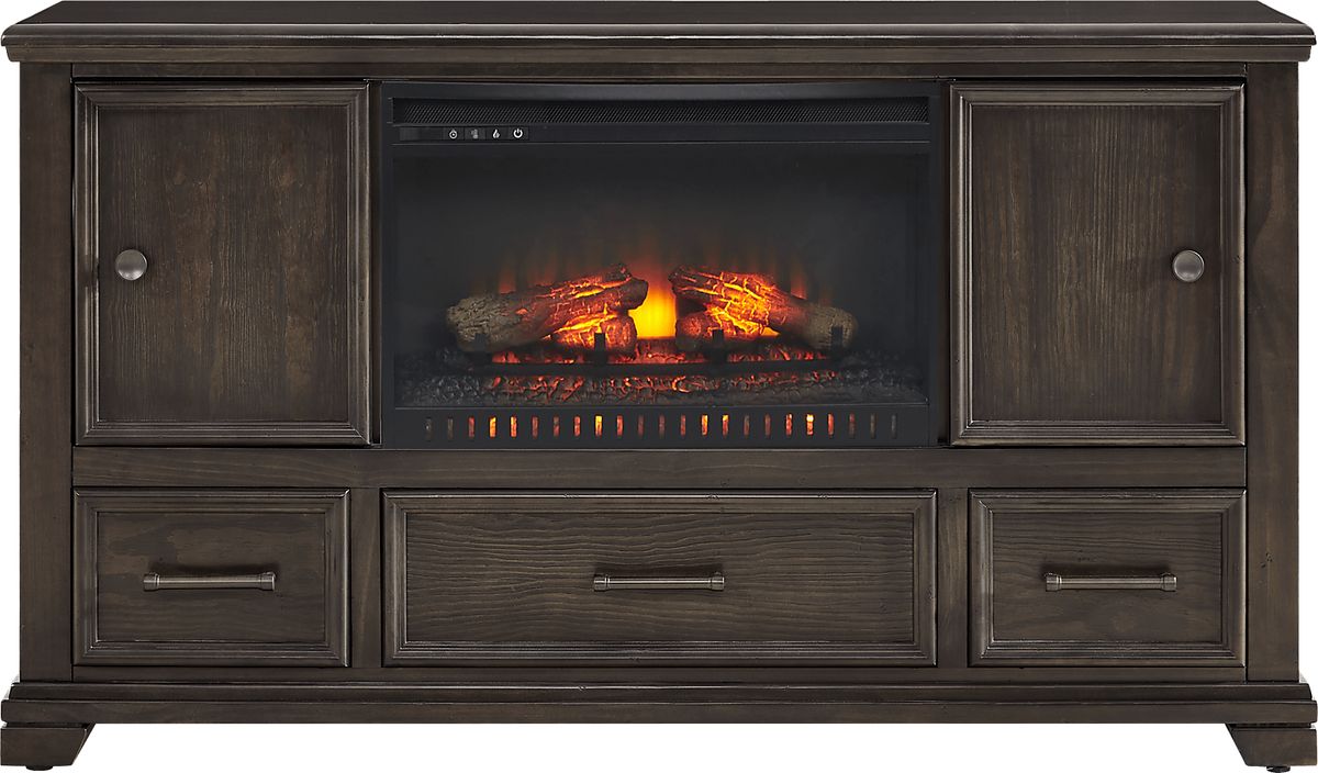 Canyon River Java Dark Wood 61 in. Console With Log Firebox | Rooms to Go