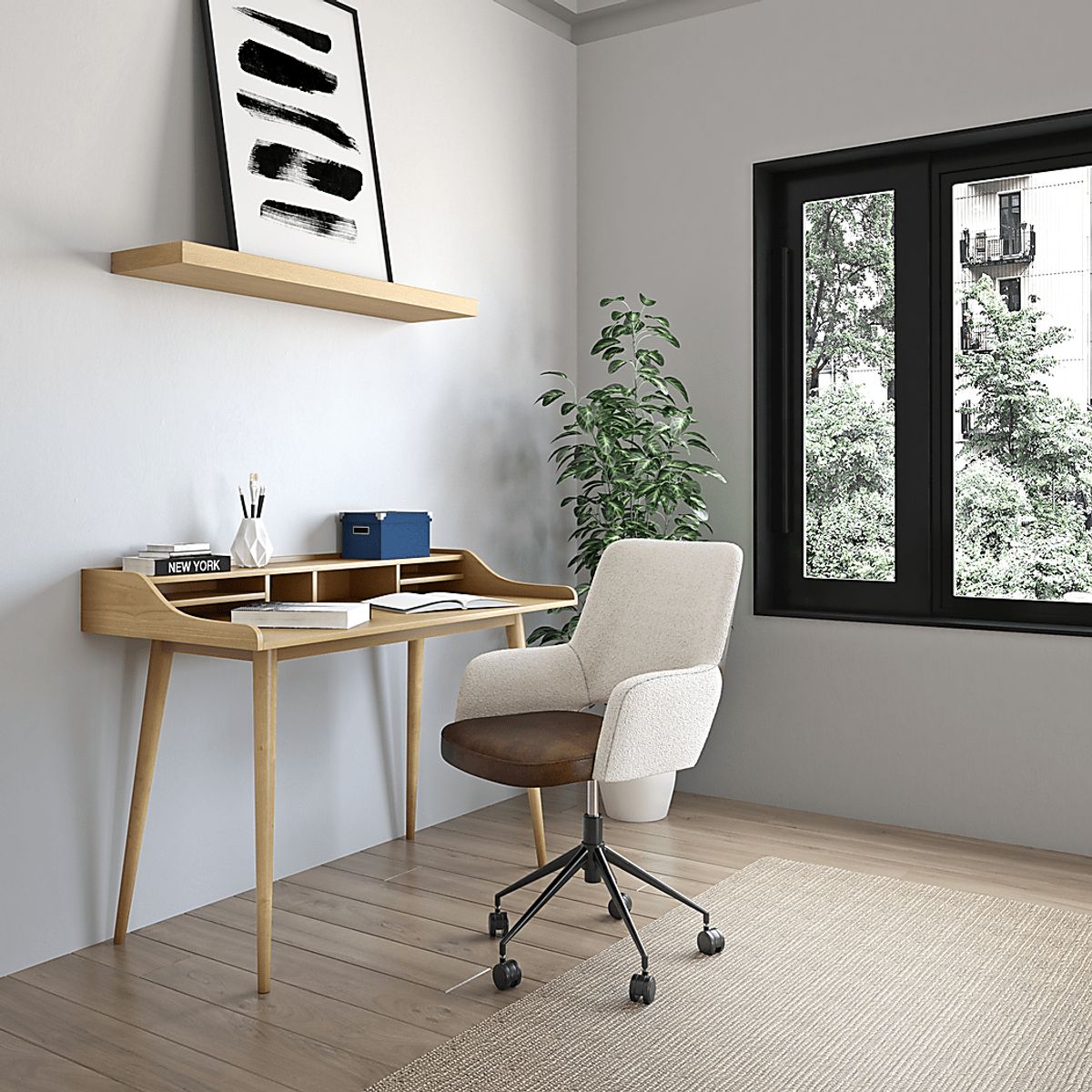 Caputa Brown Dark Wood Light Desk | Rooms to Go