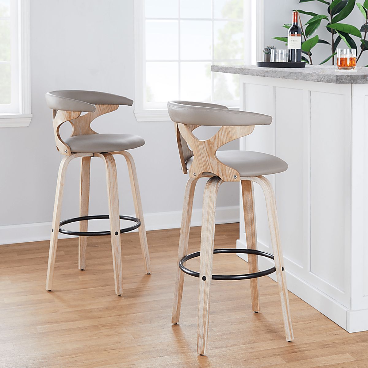 Cardeza III White Colors,White Light Gray Swivel Barstool | Rooms to Go