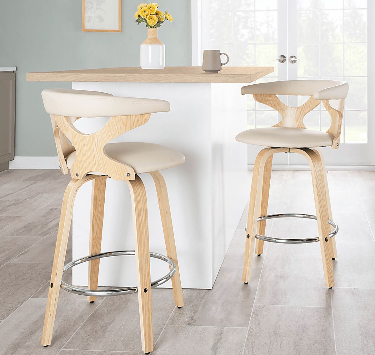 Cardeza Natural Light Wood Cream Beige Swivel Barstool | Rooms to Go