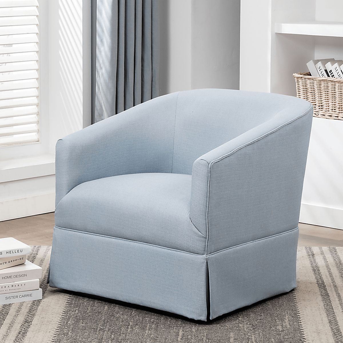 Carmick Blue Polyester Fabric Swivel Accent Chair | Rooms to Go