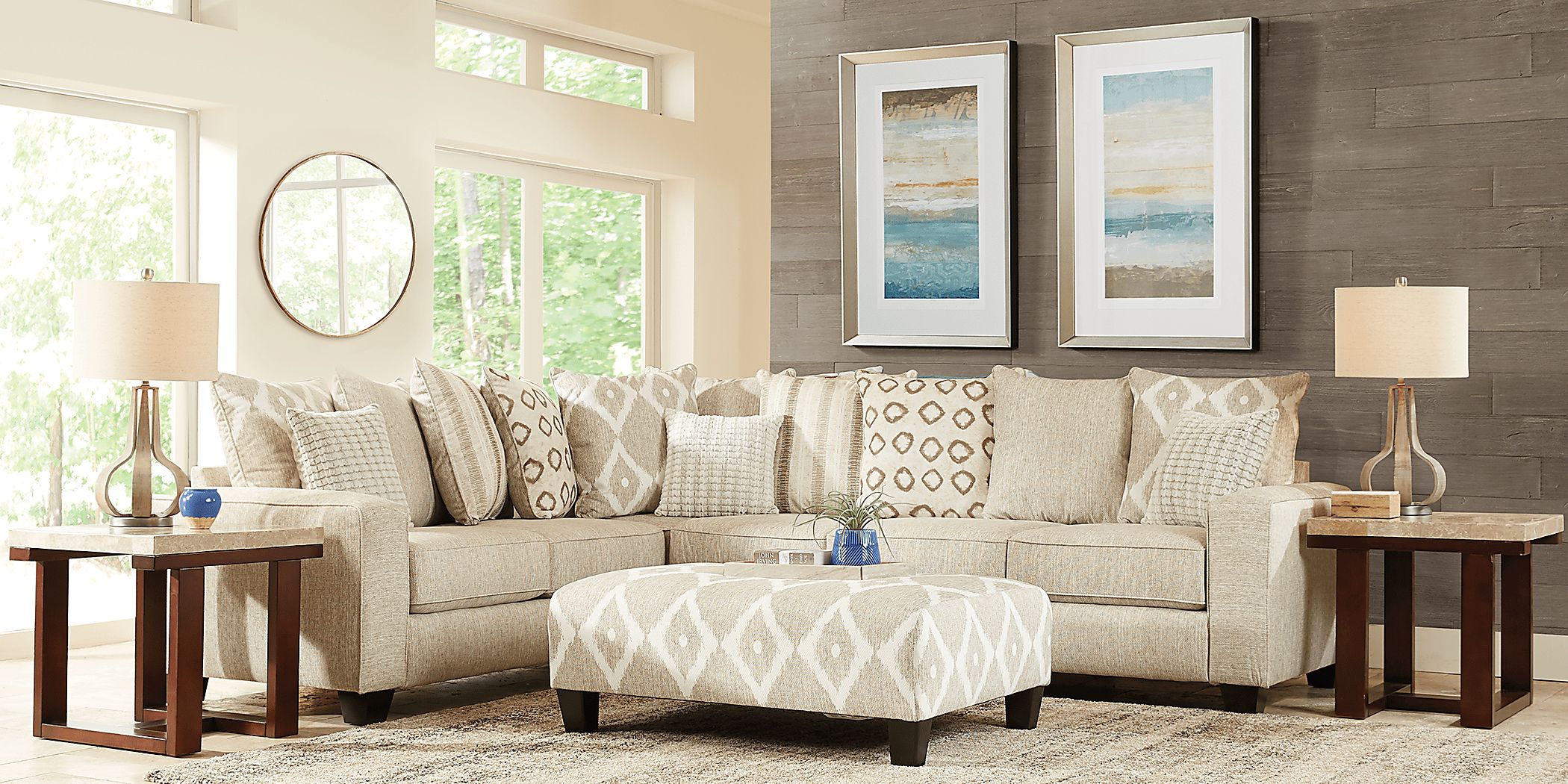 Carole Court Beige Polyester Fabric Premium Sleeper 2 Pc Sectional