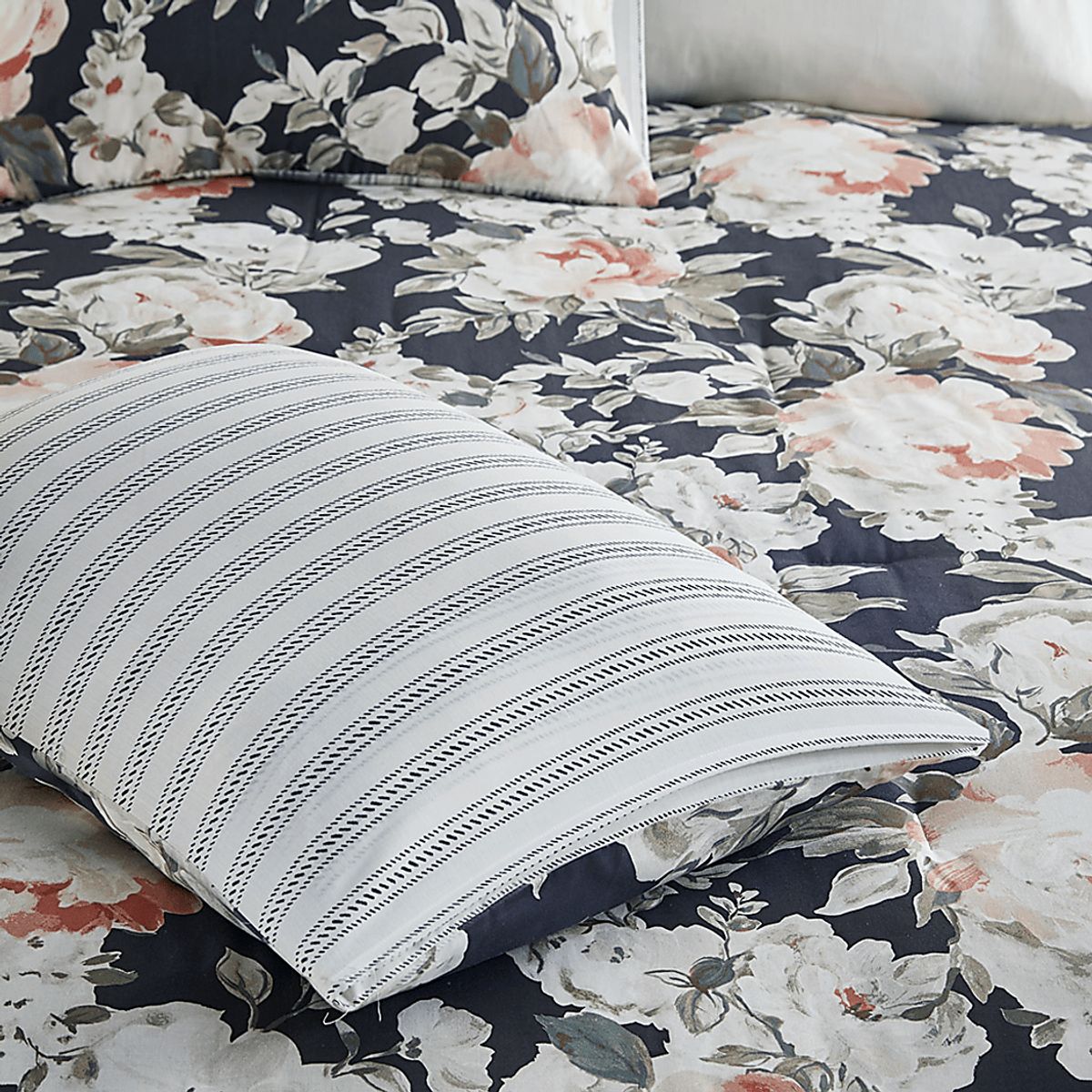 Carondelet Dark Blue Microfiber,Polyester 8 Pc Queen Comforter Set ...