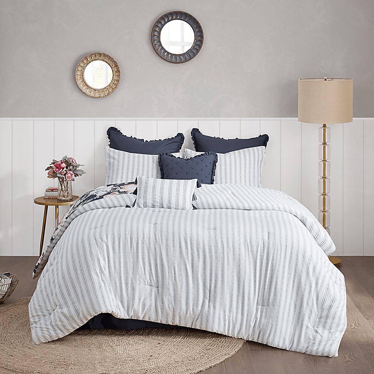 Carondelet Dark Blue Microfiber,Polyester 8 Pc Queen Comforter Set ...