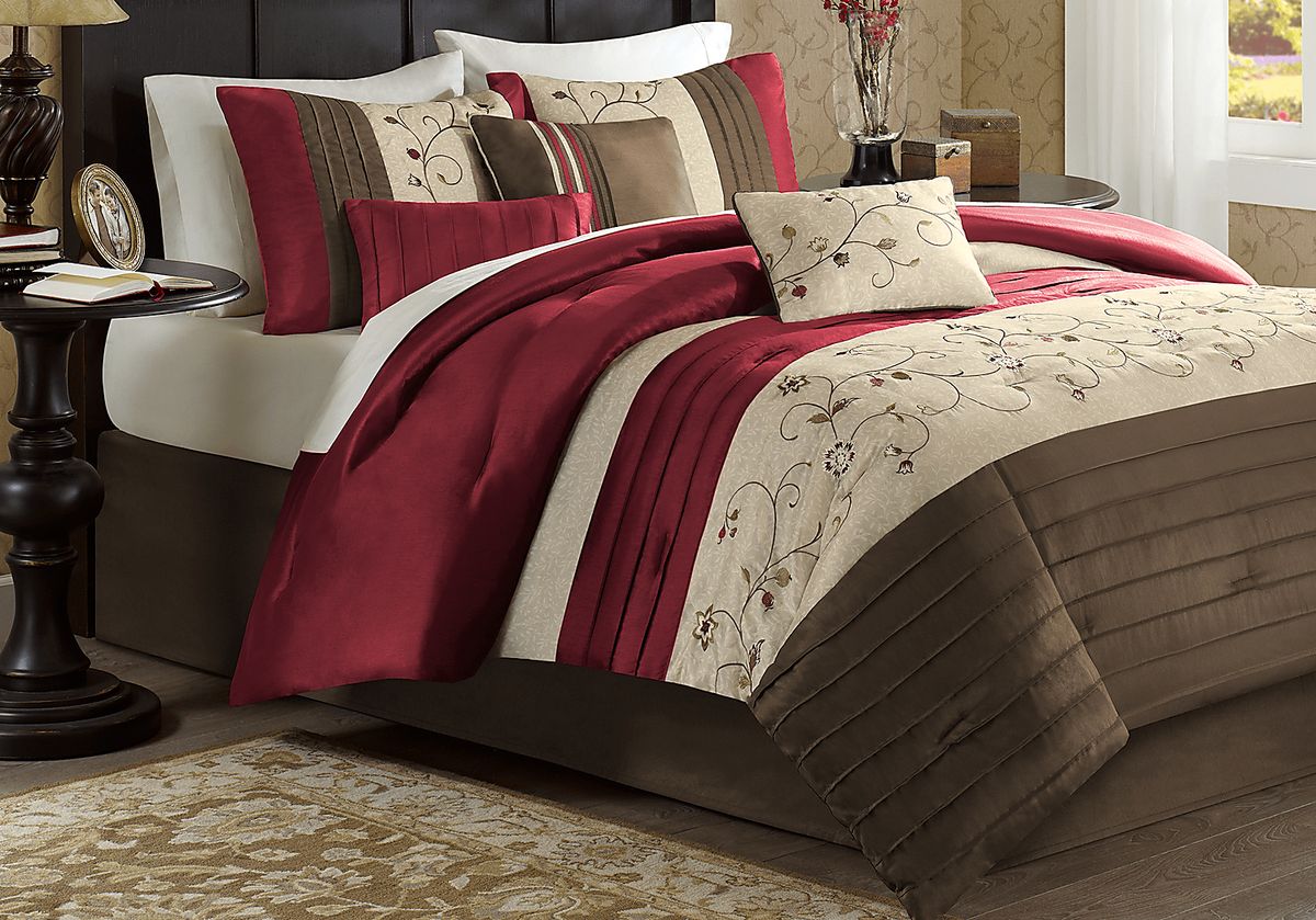 Carrigan Red 7 Pc Queen Comforter Set | Rooms to Go