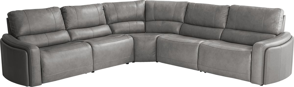 Shaquille O'Neal Home Cascade Way Gray Leather 5 Pc Dual Power ...