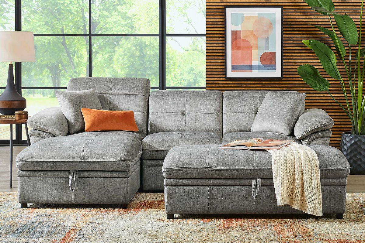 Cashton Heights 3 Pc Gray Microfiber Living Room Set With 2 Pc ...
