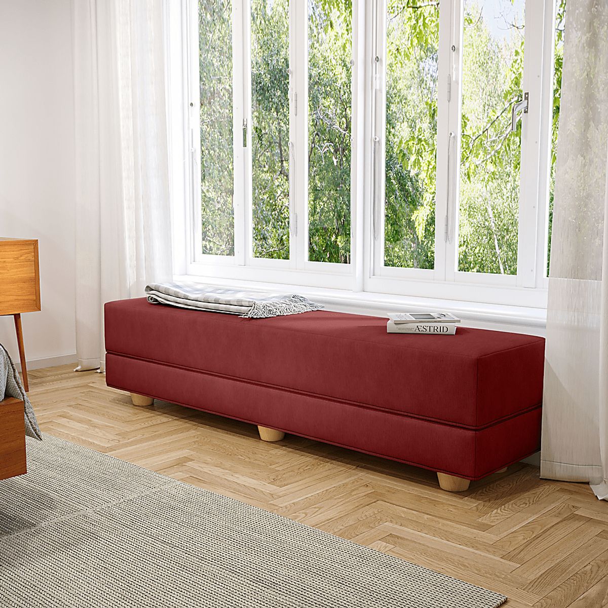 Casila Red Polyester Fabric Twin Bed Bench | Rooms to Go