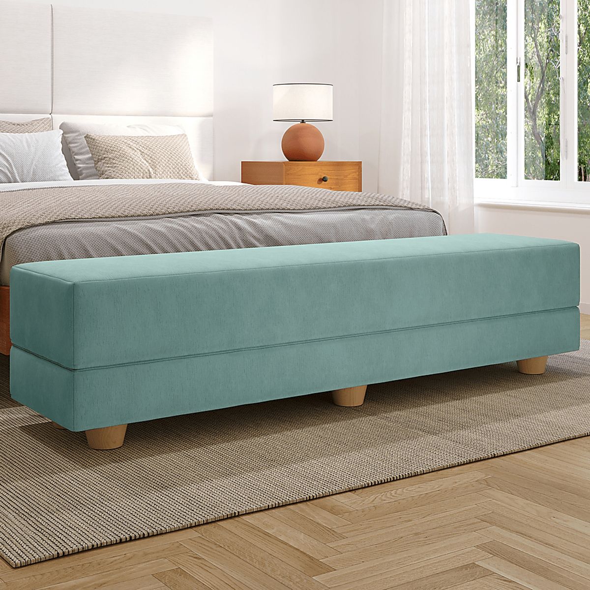 Casila Turquoise Blue Polyester Fabric Twin Bed Bench | Rooms to Go