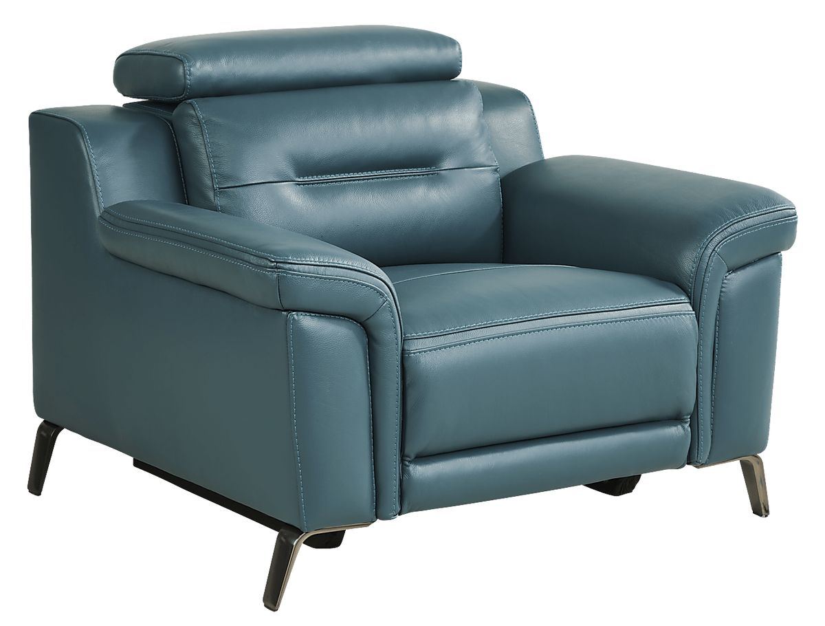 Castella Teal Blue,Green Leather Dual Power Recliner | Rooms to Go