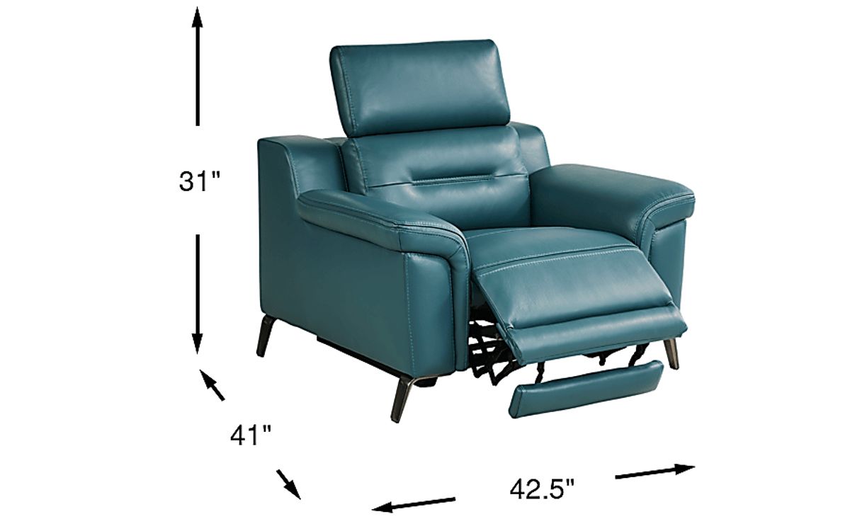 Castella Teal Blue,Green Leather Dual Power Recliner | Rooms to Go