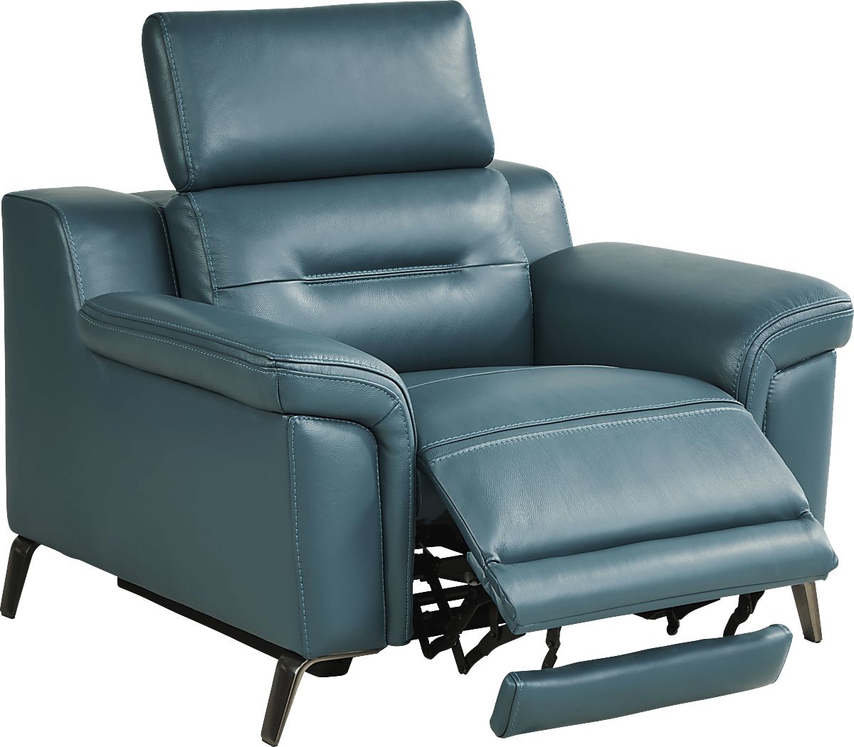 Castella Teal Blue,Green Leather Dual Power Recliner | Rooms to Go