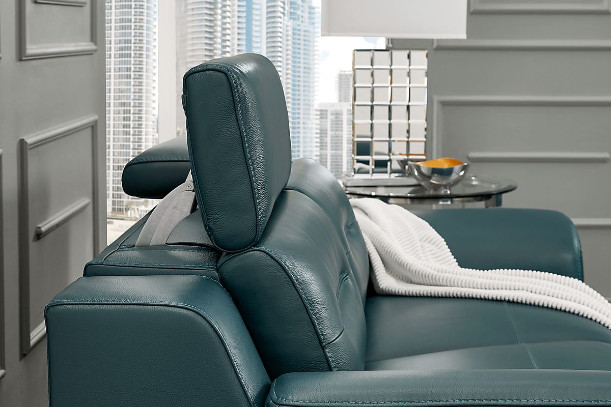 Castella Teal Blue,Green Leather Dual Power Reclining Loveseat | Rooms ...