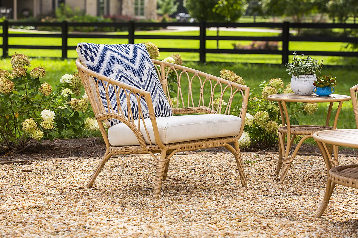 Catalina Natural Light Wood Beige Vinyl Fabric Outdoor Club Chair ...