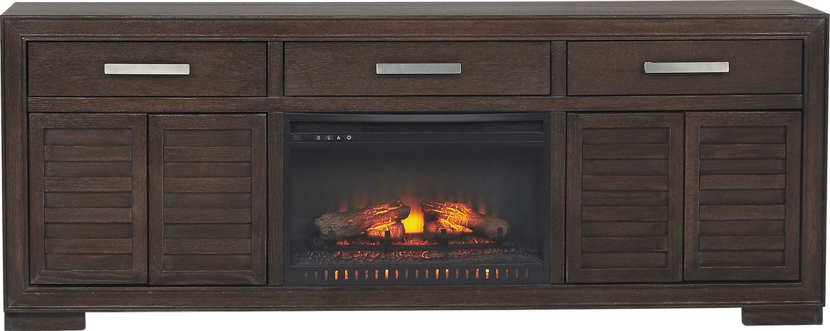 Cates Ridge Tobacco Dark Wood 81 in. Console With Log Fireplace | Rooms ...