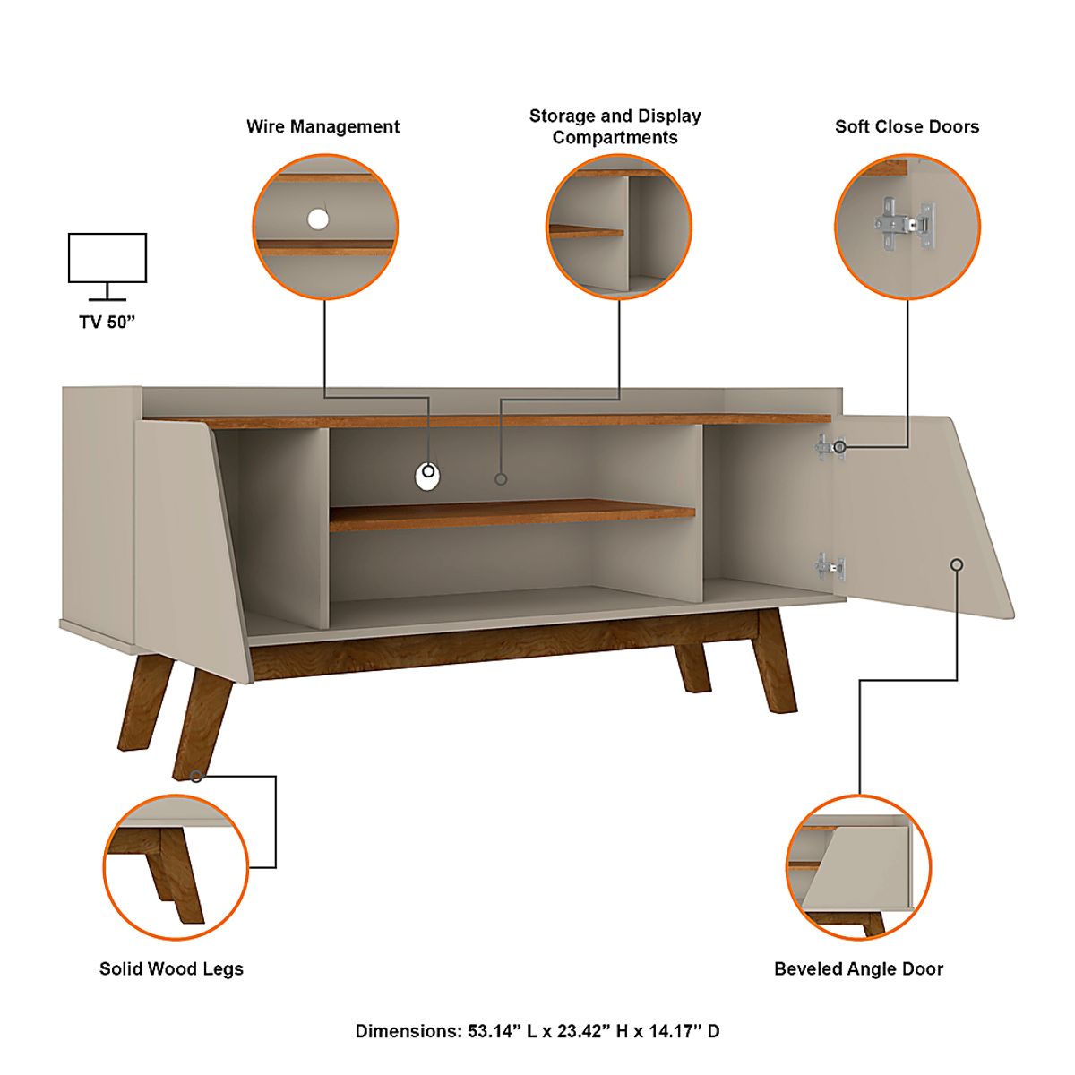Caughey I Off-White Beige,White 53.5" Console | Rooms to Go