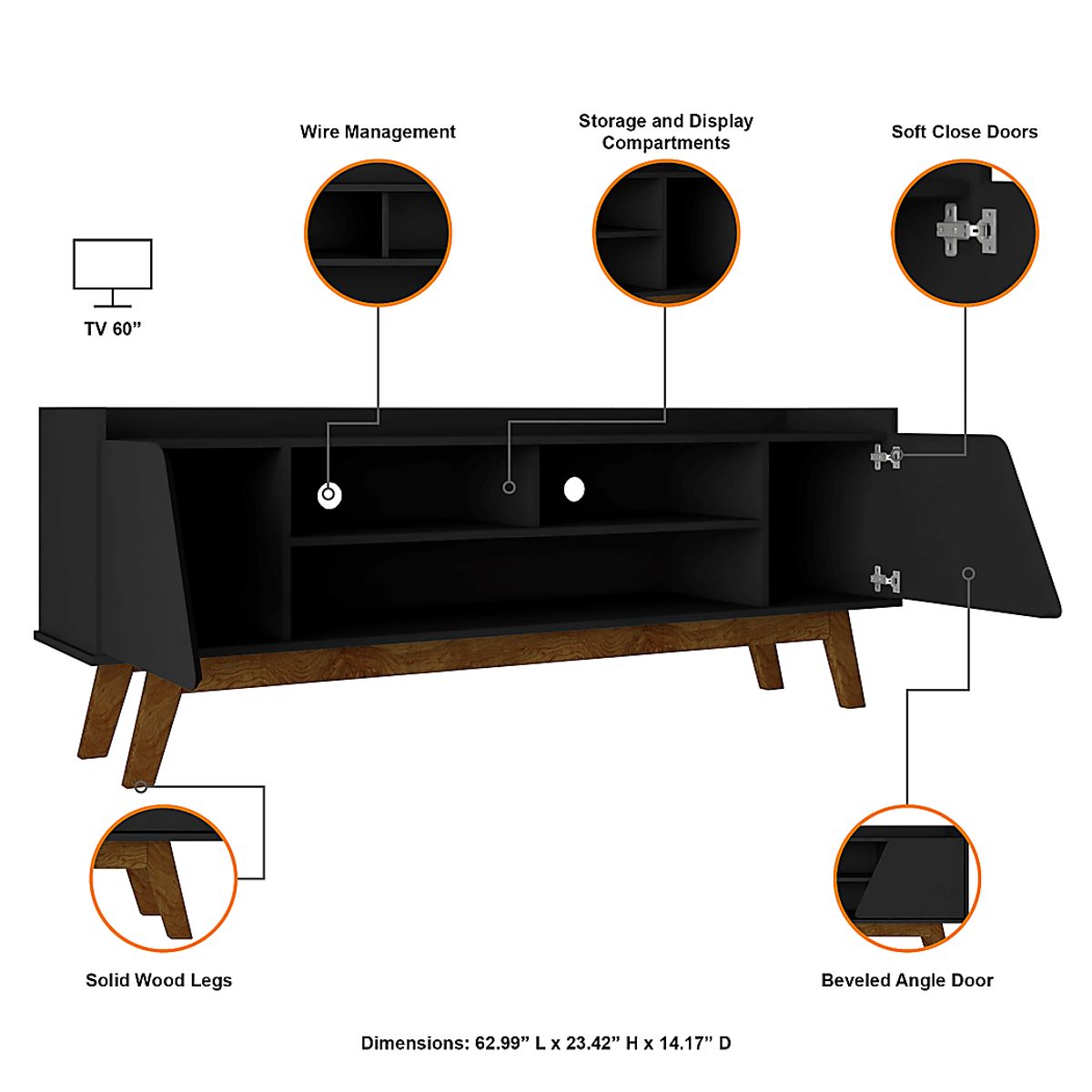 Caughey II Black 63" Console | Rooms to Go