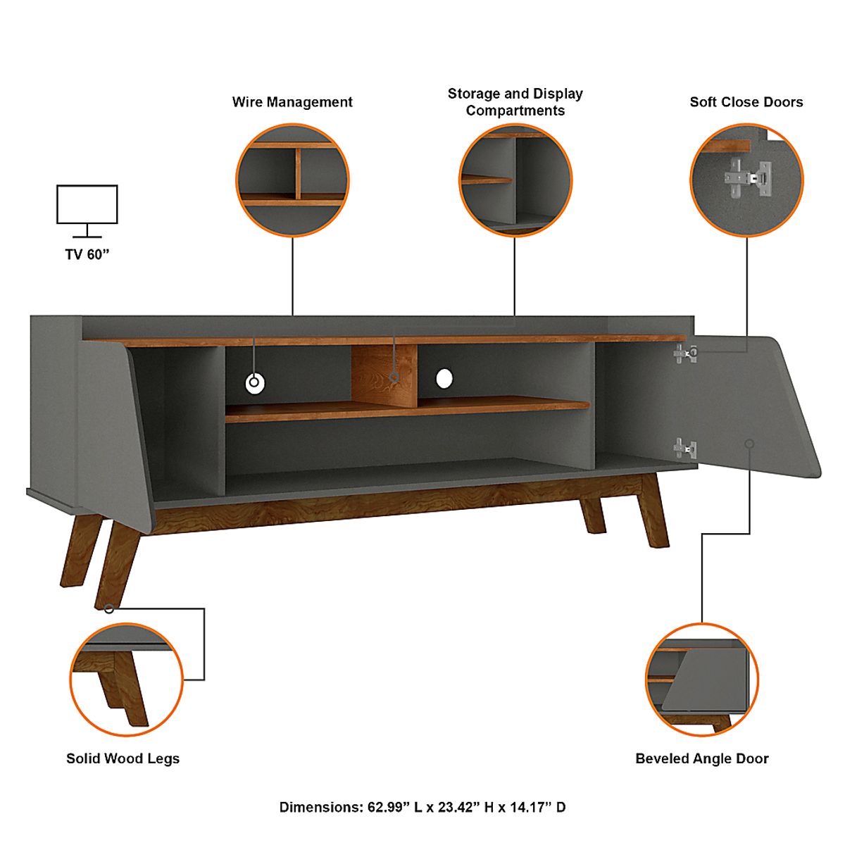 Caughey II Gray 63" Console | Rooms to Go