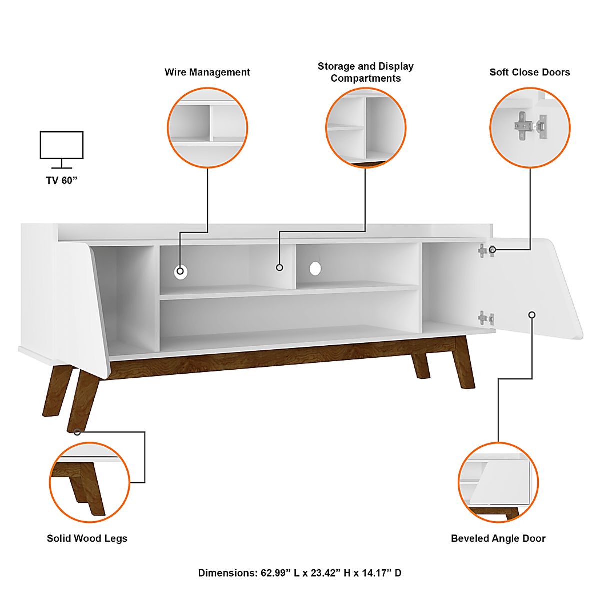 Caughey II White 63" Console | Rooms to Go